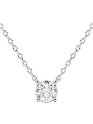 DIAMOND ESSENTIALS 14k White Gold Solitaire Diamond Necklace - Silver