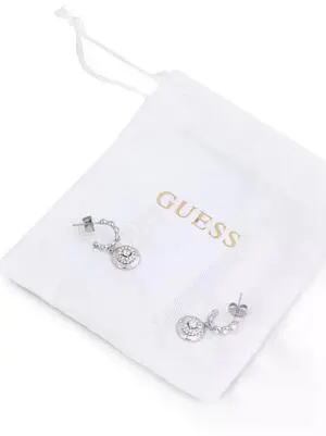 Guess Crystal-embellished Logo-engraved Drop Earrings - Silver