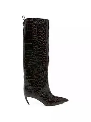 Attico Lea Croc-effect Leather Knee-high Boots - Brown