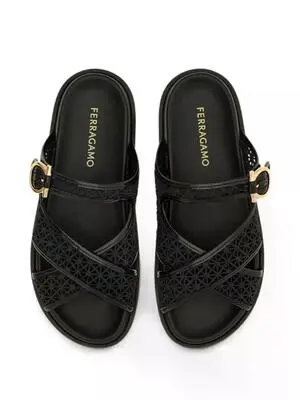 FERRAGAMO Gancini Buckle Crossover Slides