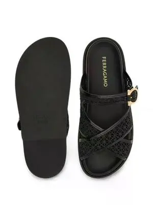 FERRAGAMO Gancini Buckle Crossover Slides