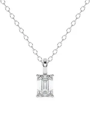 Diamond Essentials Emerald-cut Diamond Solitaire Pendant Necklace In 14k White Gold - Silver