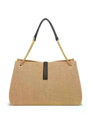 FERRAGAMO Mia Raffia Tote Bag With Gancini Buckle