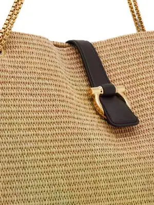 FERRAGAMO Mia Raffia Tote Bag With Gancini Buckle