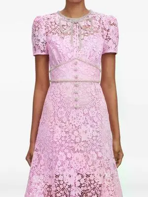 SELF-PORTRAIT Crystal-embellished Floral-lace Midi Dress - Pink