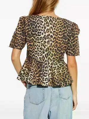 GANNI Leopard-print Peplum Blouse