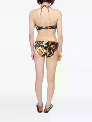 MULLER OF YOSHIOKUBO Geometric Print Velvet Bandeau Halterneck Bikini Top