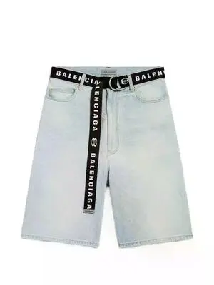 Balenciaga Logo-belt Denim Shorts - Blue
