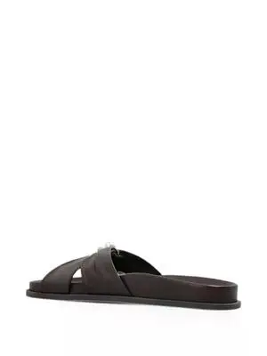 JIMMY CHOO Raffia Pearl-embellished Leather Sandals - Brown