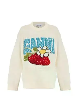 GANNI Strawberry Intarsia Knitted Sweater - Neutrals