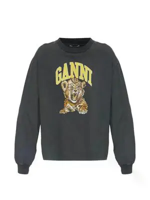 GANNI Graphic Print Long Sleeve T-shirt - Grey