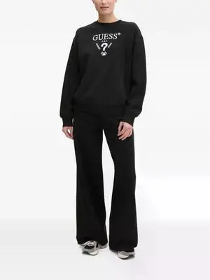 Guess Logo-embroidered Crew-neck Sweatshirt - Black