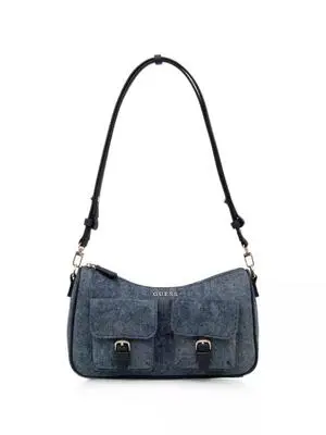 Guess Kassie Buckle-detail Denim Shoulder Bag - Blue
