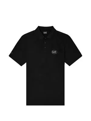 EA7 Logo-print Short-sleeve Polo Shirt - Black