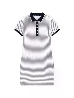 Guess Horizontal Stripe Polo Collar Mini Dress - White