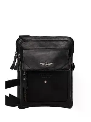 AERONAUTICA MILITARE Logo Plaque Leather Belt Bag - Black