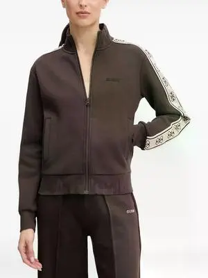 Guess Logo-tape Zip-up Sweater - Brown