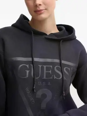 Guess Logo-print Cropped Hoodie - Grey