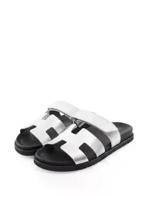 Hermès Chypre Cut-out Slide Sandals - Grey