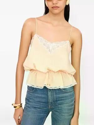 Chloé Lace Trimmed Silk Top - Neutrals