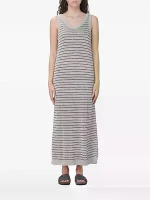 Brunello Cucinelli Midi Striped Sequin-embellished Dress - Grey