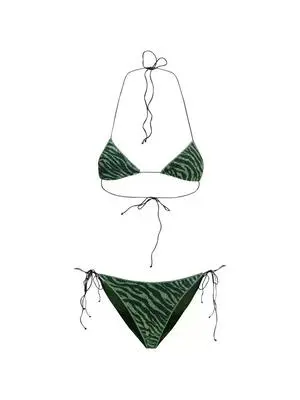 Oseree Zebra-pattern Bikini - Green