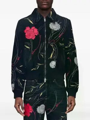 Amiri Floral Embroidered Denim Jacket - Blue