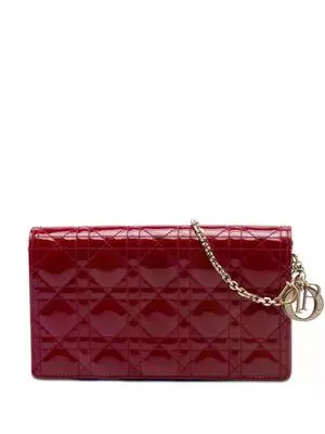 Dior 2019 Patent Cannage Lady Chain Convertible Clutch Crossbody Bag - Red