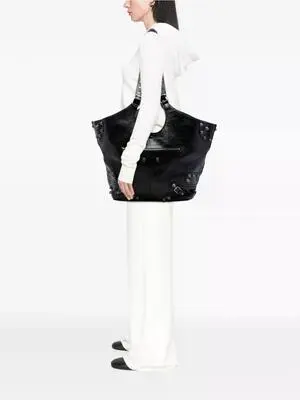 Balenciaga 2023 Large Arena Lambskin Le Cagole Carry All Tote Travel Bag - Black