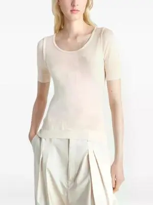 LEMAIRE Ribbed Knit Short Sleeve Top - Neutrals