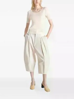 LEMAIRE Ribbed Knit Short Sleeve Top - Neutrals