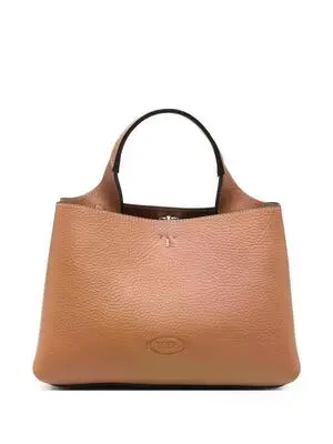 TOD'S Grained Leather Tote Bag With T-logo - Brown