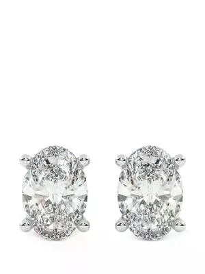 Diamond Essentials 14kt White Gold Oval-cut Solitaire Diamond Stud Earrings - Silver