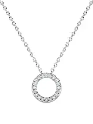 DIAMOND ESSENTIALS Circle Pendant Necklace With Pavé-set Diamonds In 14k White Gold - Silver