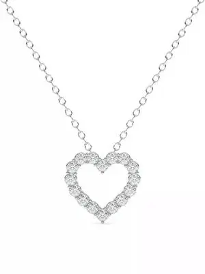 DIAMOND ESSENTIALS Lab-grown Diamond Heart Pendant Necklace In 14k White Gold - Silver