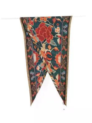 PIERRE-LOUIS MASCIA Floral-print Geometric-border Scarf - Red