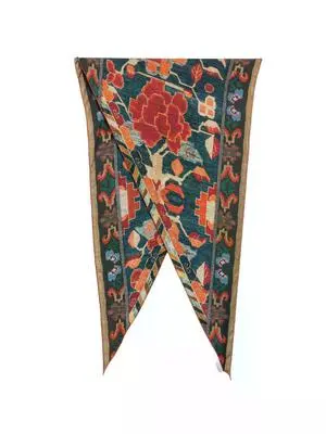PIERRE-LOUIS MASCIA Floral-print Geometric-border Scarf - Red