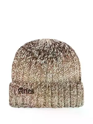 Aries Logo-embroidered Ribbed-knit Beanie Hat - Brown