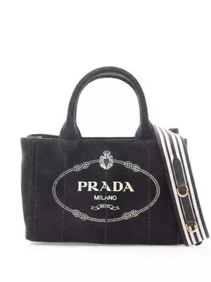 Prada Canapa Logo Print Tote Bag - Black