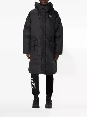 EA7 Quilted Hooded Coat - Black