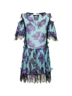 Moschino Floral-print Lace-trim Mini Dress - Blue