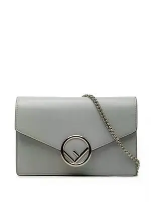 Fendi 2010-2026 Leather F Is Envelope Wallet On Chain Crossbody Bag - Grey