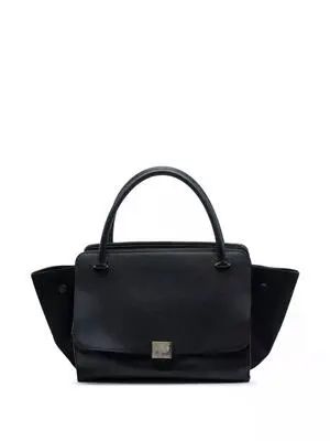 Celine Medium Drummed Calfskin And Suede Trapeze Satchel - Black