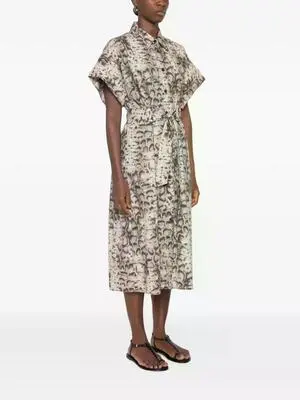 Pinko Snake-pattern Belted Midi Dress