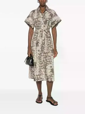 Pinko Snake-pattern Belted Midi Dress