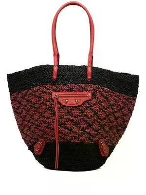 Balenciaga 2005-2026 Raffia Motocross Classic Panier Basket Tote Bag - Black