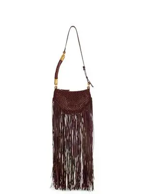 Balmain Fringed Ébène Mini Bag In Woven Leather - Brown