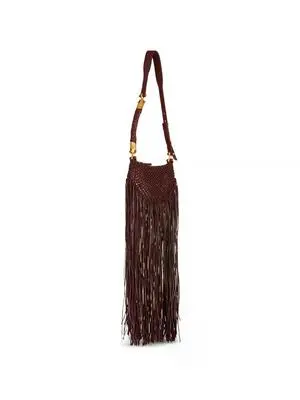 Balmain Fringed Ébène Mini Bag In Woven Leather