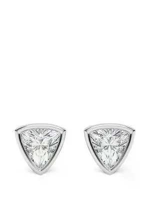 Diamond Essentials 14k White Gold Bezel-set Trillion-cut Lab Grown Diamond Stud Earrings - Silver