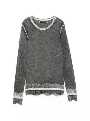 Prada 2000s Lace-trim Long-sleeves T-shirt - Grey